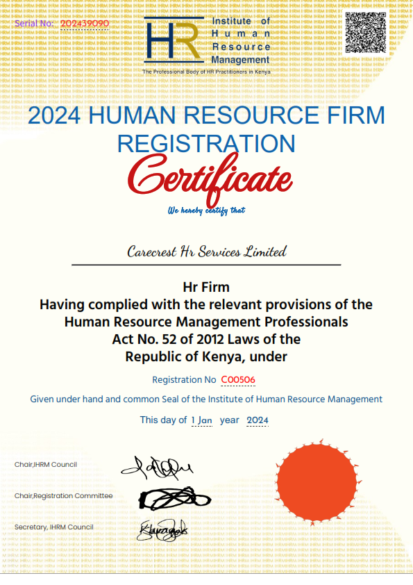 IHRM Membership Certificate | Carecrest HR Services